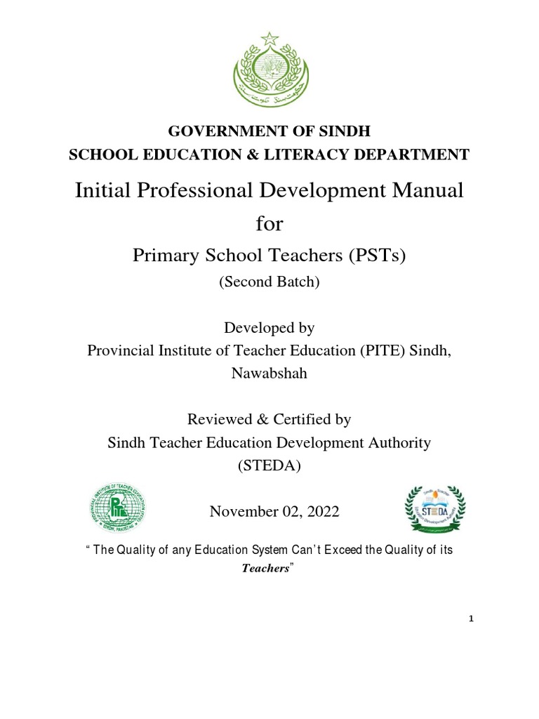 FINAL DRAFT 2 OF IPD Manual For PSTs Nov 01,2022 | PDF | Teachers ...