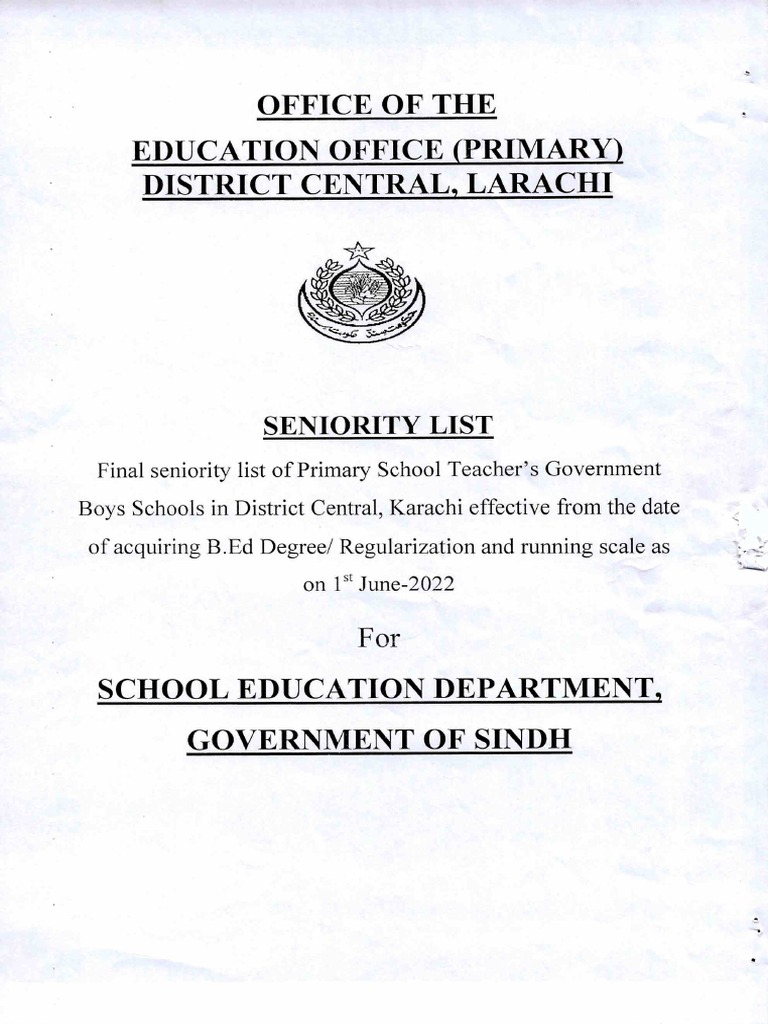 Seniority List of PSTs (Male), District Central1 | PDF