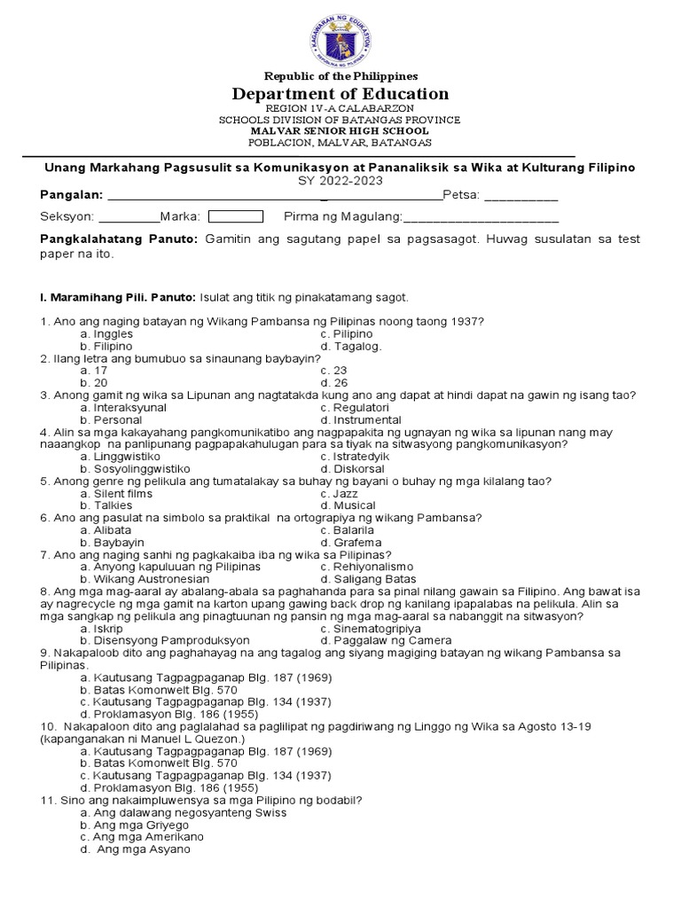 Pagsusulit-sa-KomPan-2nd-Quarter | PDF