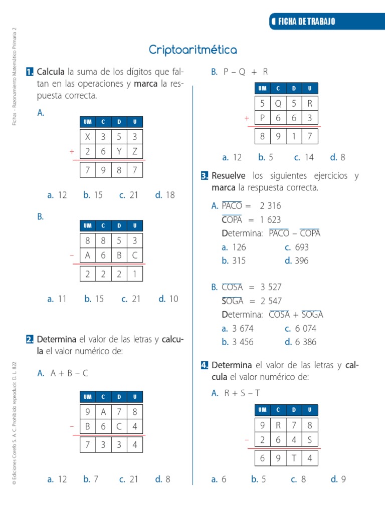 4 U FT8 2DO Grado RM Criptoaritmetica | PDF