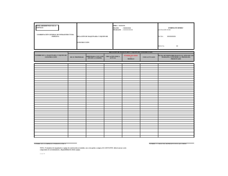 Relación de Maquinaria para Licitación RMEC | PDF