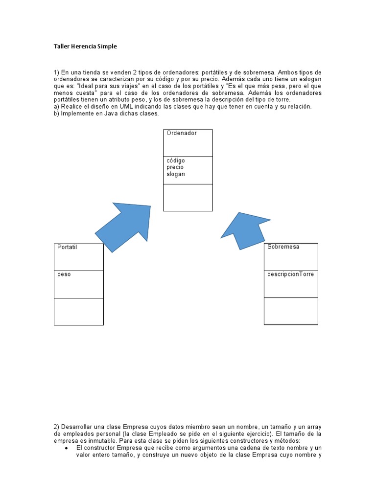 Taller Herencia Simple | PDF | Herencia (Programación Orientada a Objetos) | Constructor ...