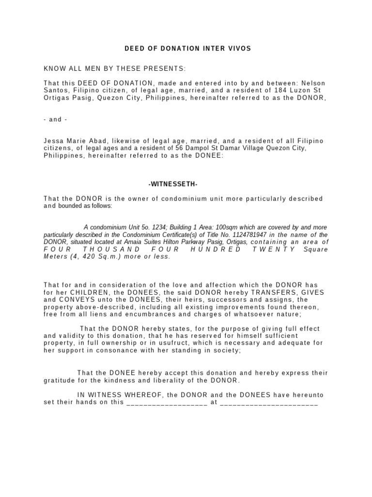 Deed of Donation Intervivos | PDF | Real Property Law | Common Law