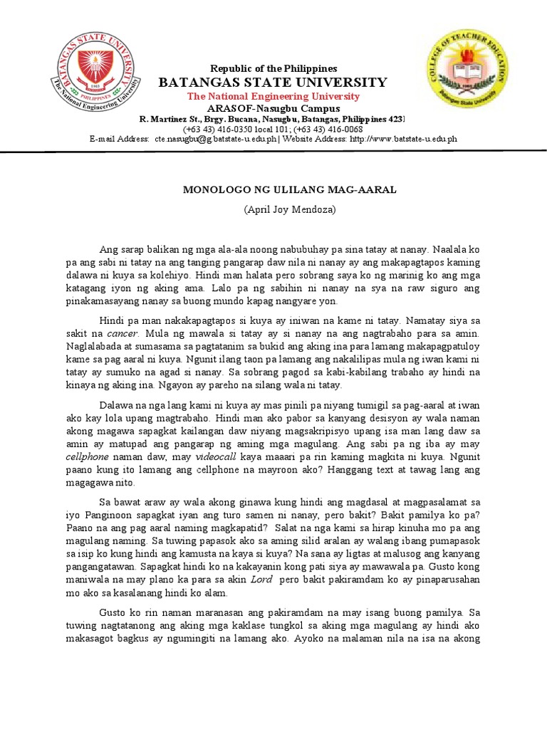 Monologo NG Ulilang Anak | PDF