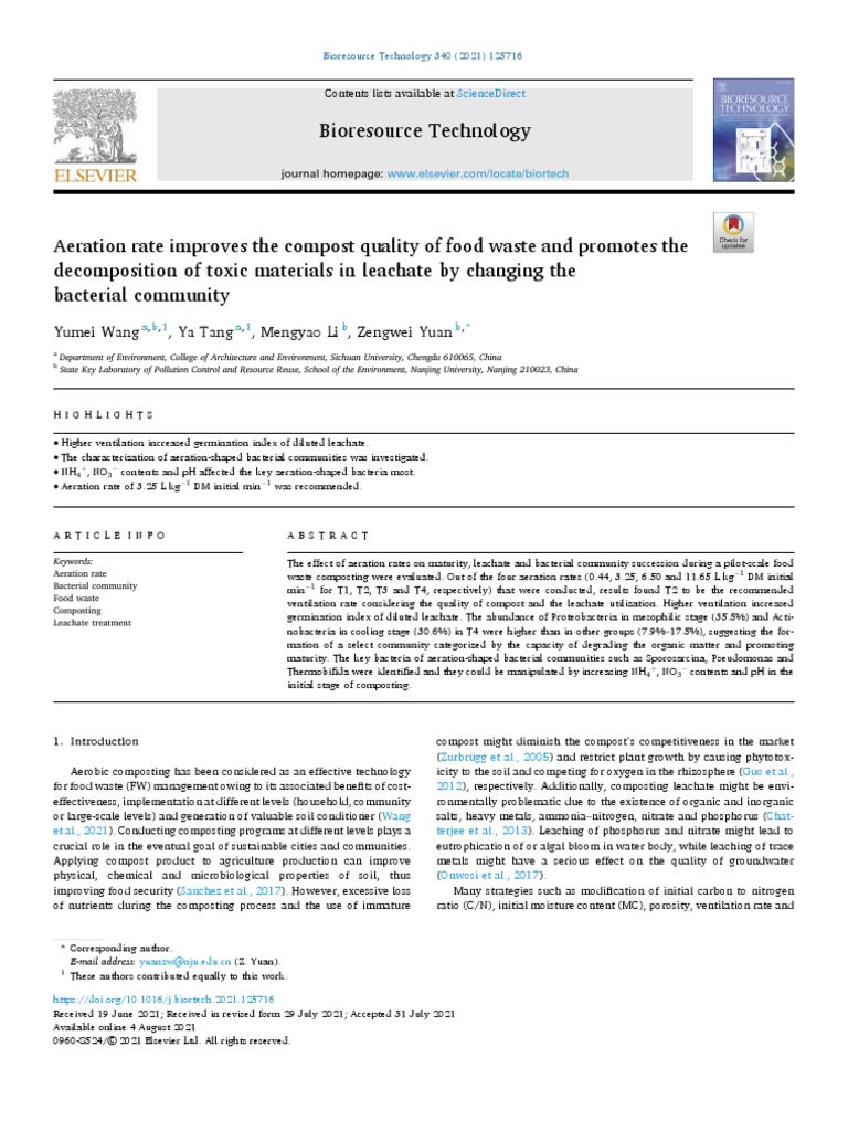 Aeration Rate Improves The Compost Quality of Food Waste and P - 2021 - Bioresou | Download Free ...