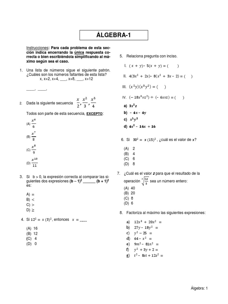 Ejercicios de Álgebra para 1º ESO | PDF | Ecuaciones | Matemáticas