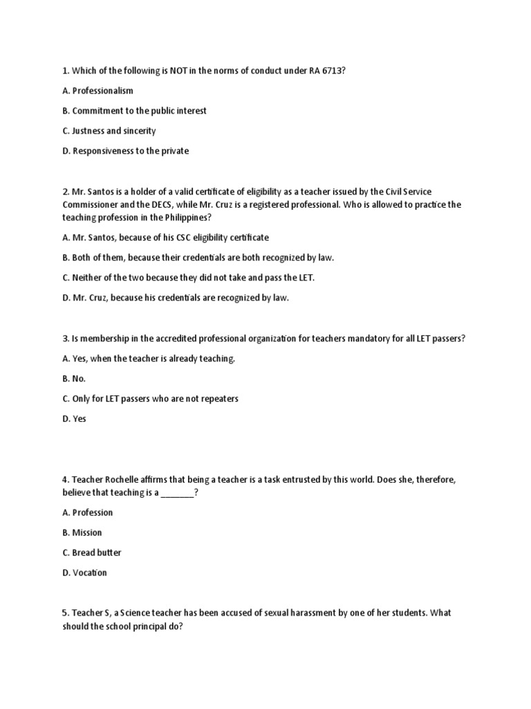 LET Sample Test 1 | PDF | Teachers | Learning