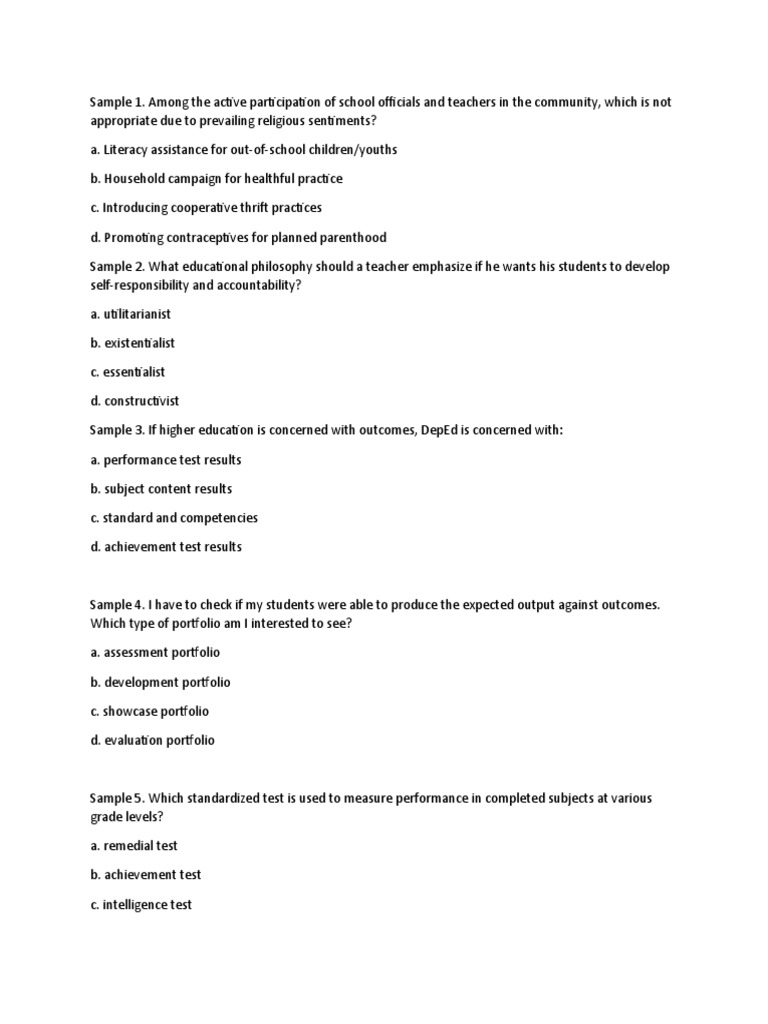 LET Sample Test 2 | PDF | Curriculum | Learning