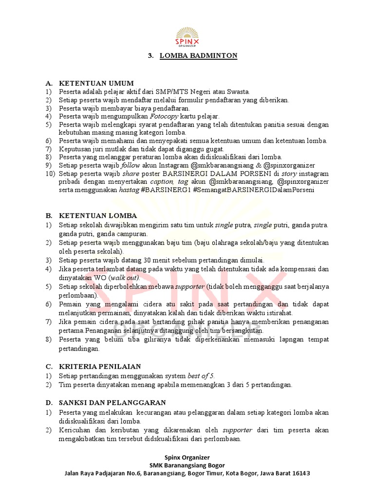 Juknis Lomba Badminton | PDF