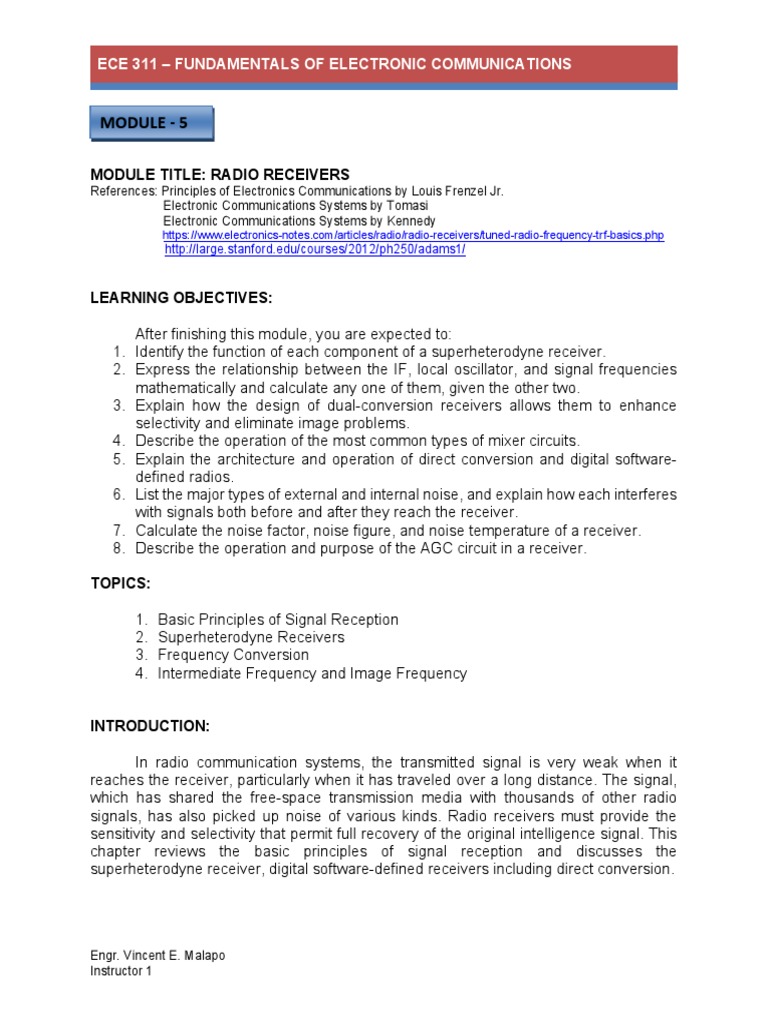 Module 5 (Radio Receivers) | Download Free PDF | Detector (Radio ...