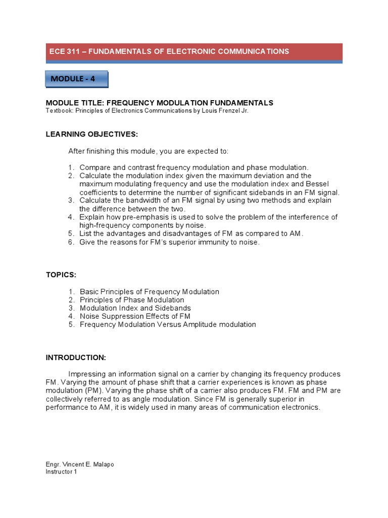 Module 4 (Frequency Modulation) | PDF | Frequency Modulation | Modulation