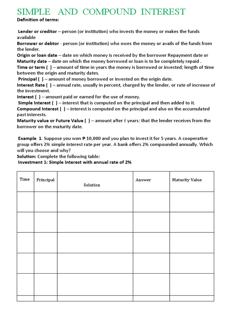 Simple and Compound Interest | PDF | Stocks | Bonds (Finance)