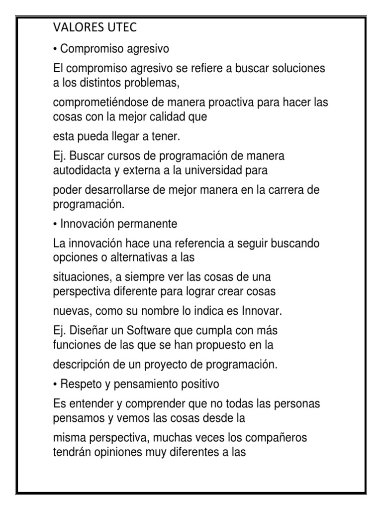 Valores Utec | PDF
