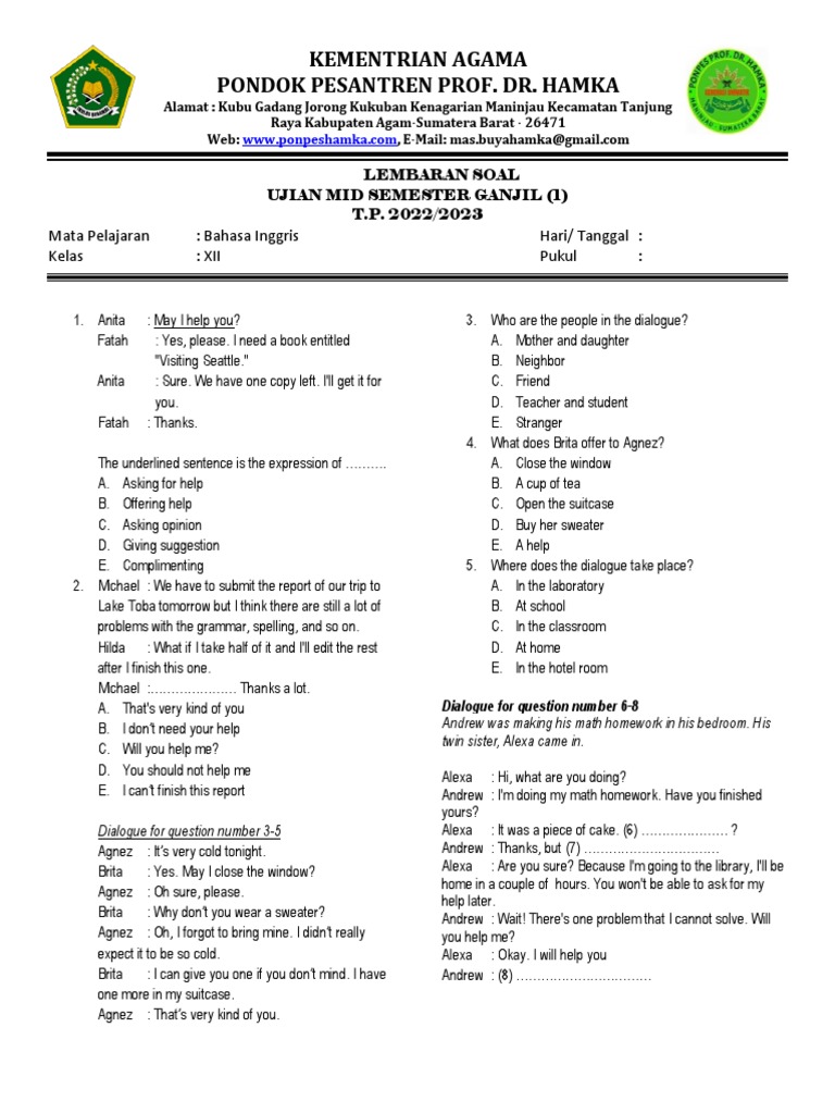 Soal Ujian Mid Bahasa Inggris Kelas XII | PDF