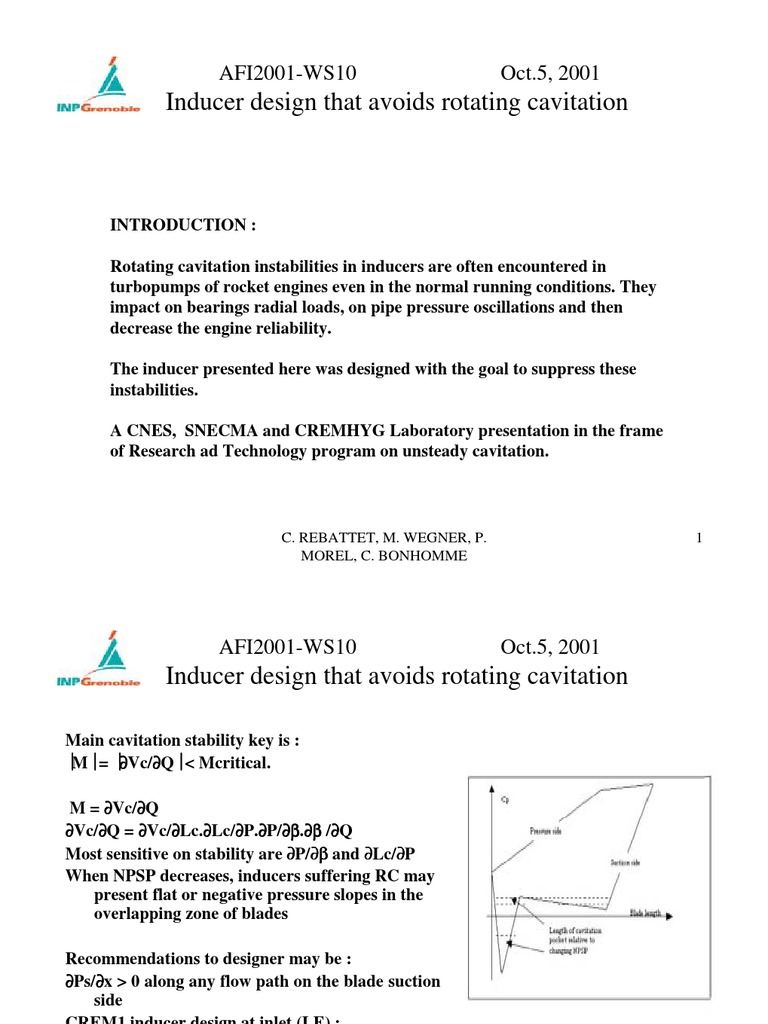 Inducer Design That Avoids Rotating Cavitation | PDF | Fluid Dynamics ...