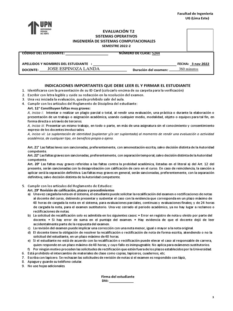 Evaluación de Sistemas Operativos 2022-2 | PDF | Informática