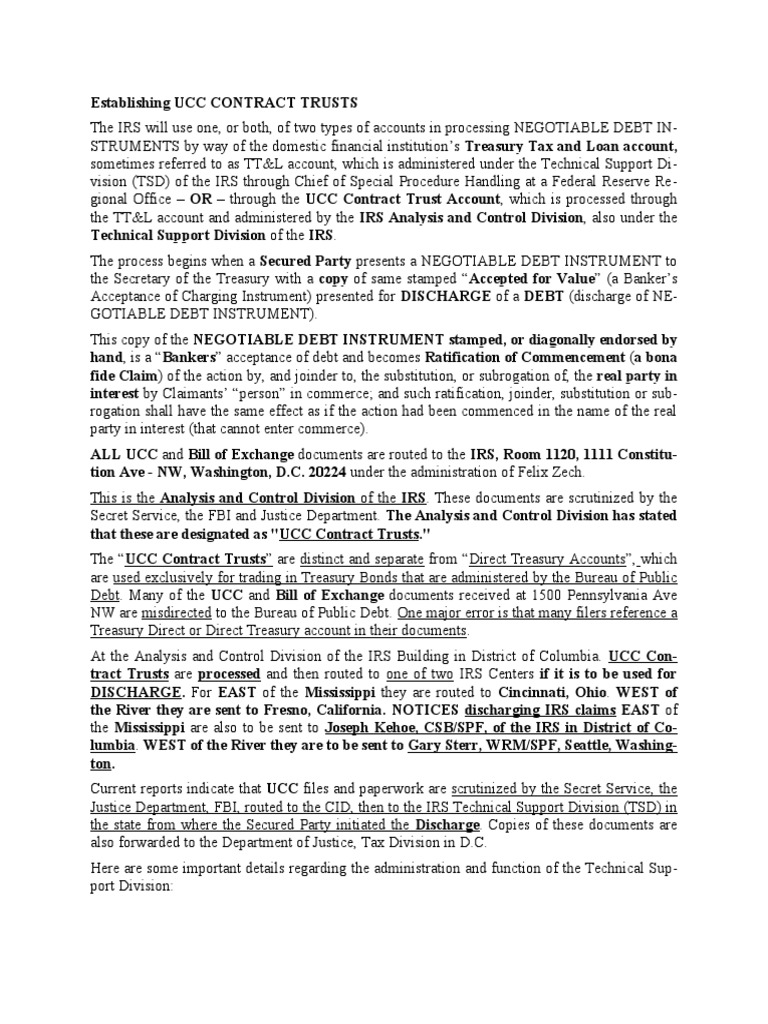 UCC Trust Contract Establishing | PDF | Banks | Internal Revenue Service