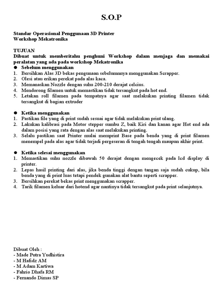Sop Workshop Meka | PDF