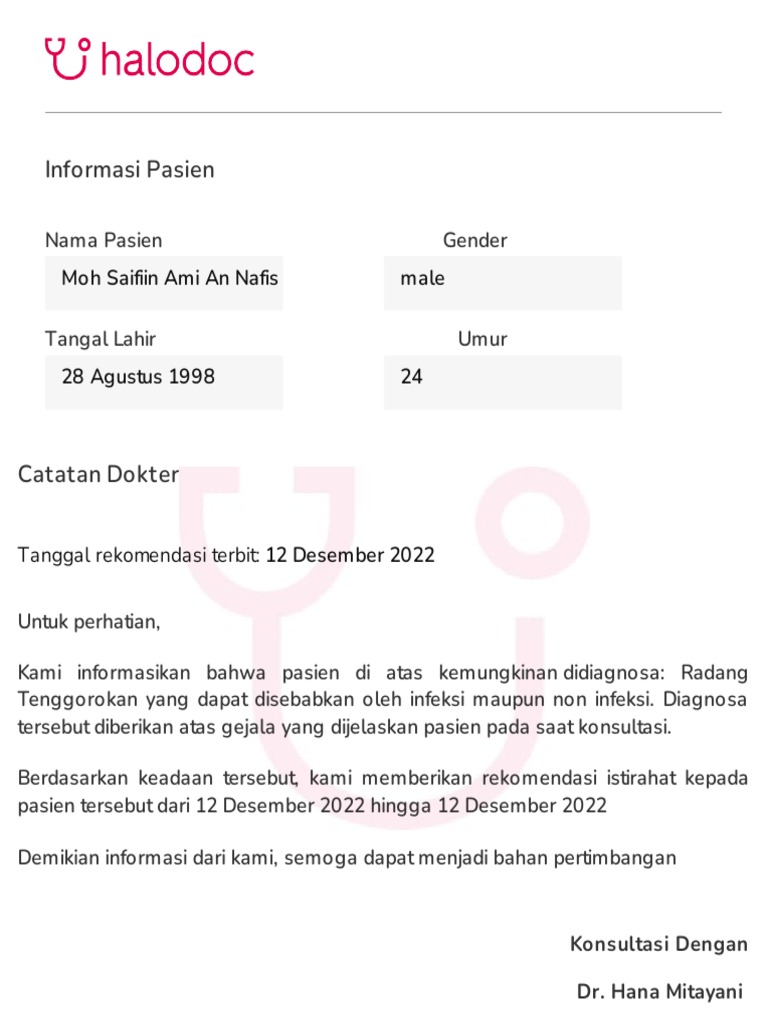 Dokumen PDF Surat Sakit Halodoc | PDF