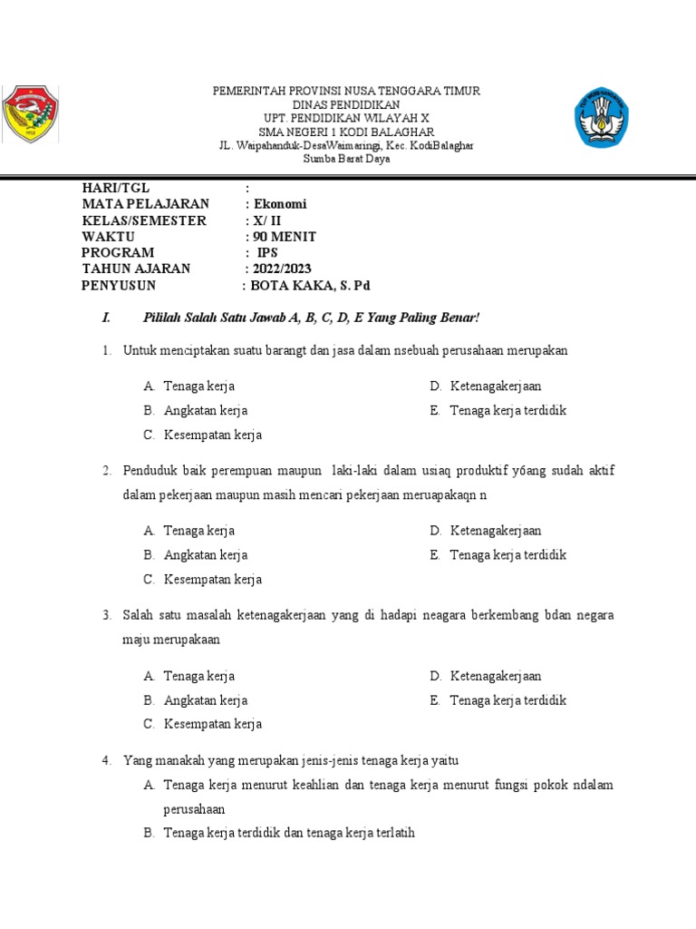 Soal Ekonomi Kelas XI BOTA KAKA | PDF