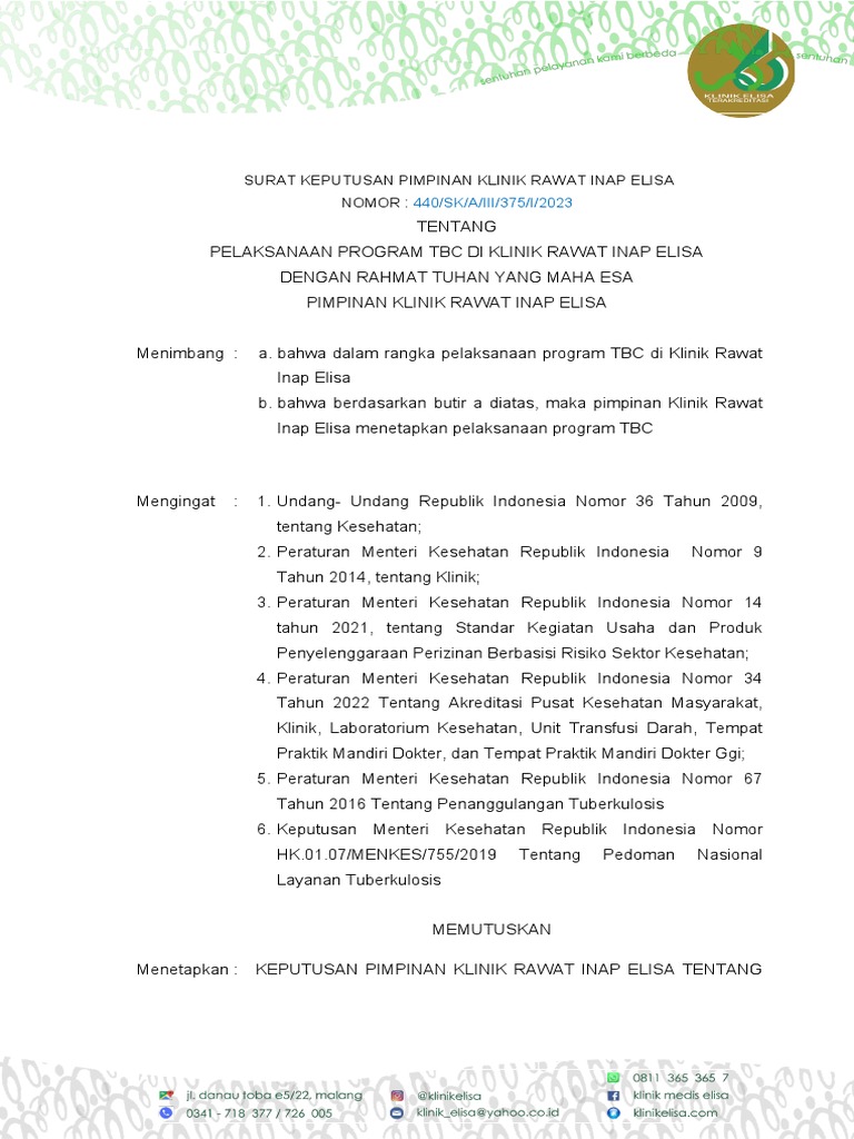 SK Pelaksanaan Program Tbc-1 | PDF