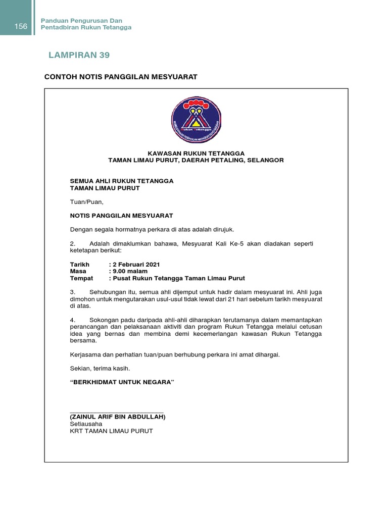 Notis Panggilan Mesyuarat | PDF
