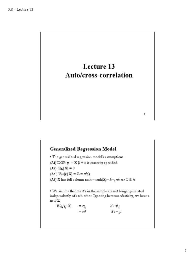 Auto/cross-Correlation: Generalized Regression Model | PDF | Autocorrelation | Ordinary Least ...