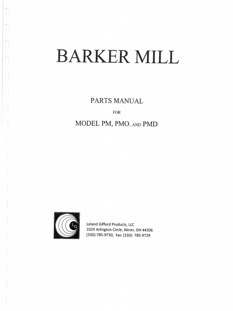 Barker PM, PMO, PMD, Mill Parts Manual | PDF