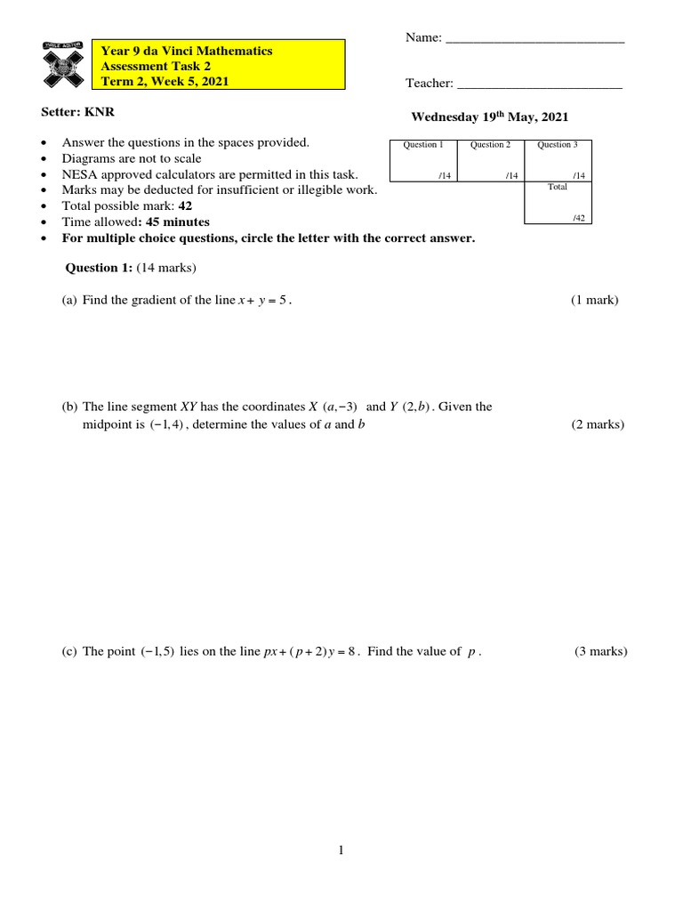 2021 Y9 Da Vinci AT2 | PDF | Area | Geometry