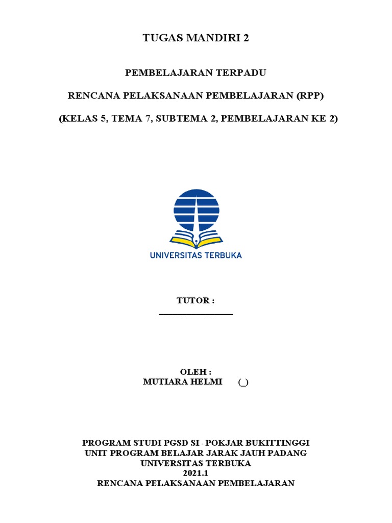 T2 RPP Kelas Tinggi 5 T7.ST2.PB2 Ujian Pembelajaran Terpadu Universitas Terbuka UT | PDF