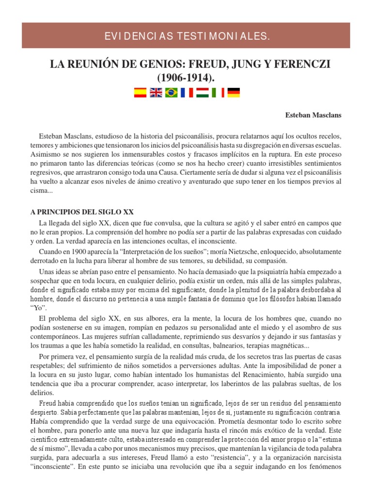 ET 024 La Reunion de Genios Freud Jung y Ferenczi 1906 1914 | PDF ...