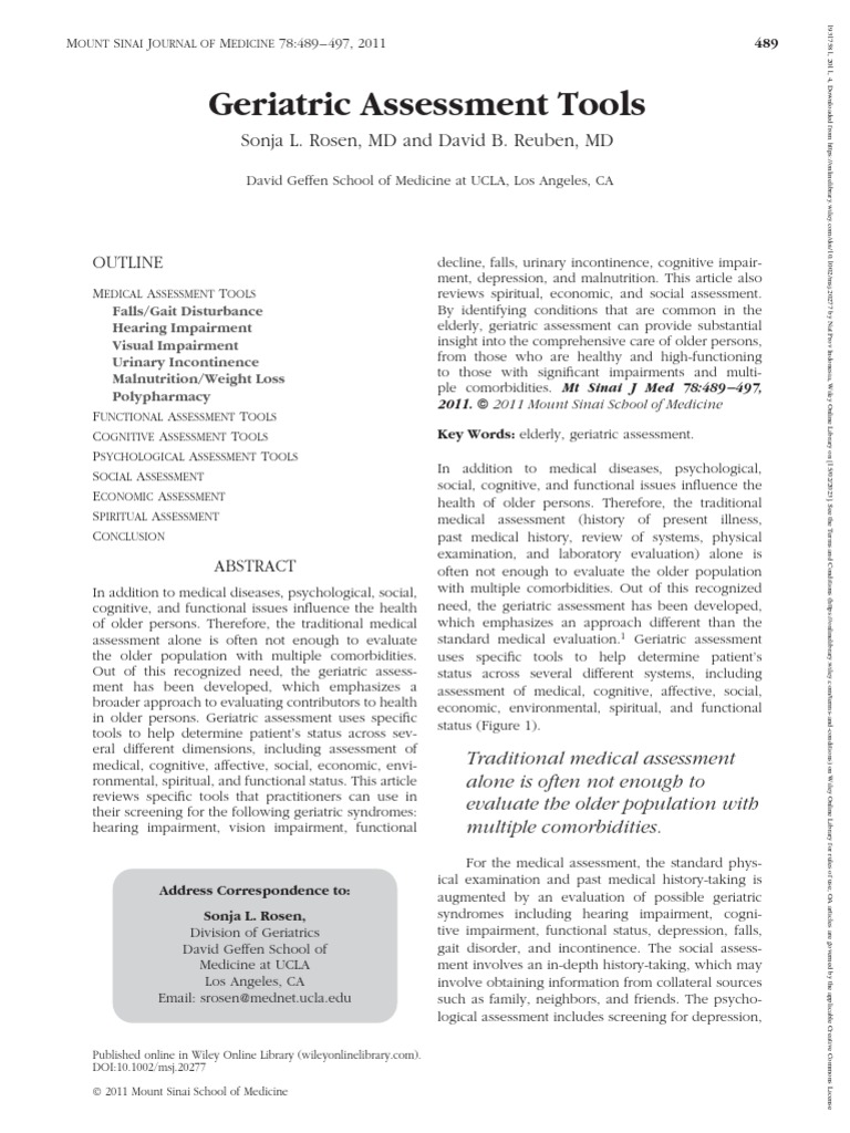 Mount Sinai J Medicine - 2011 - Rosen - Geriatric Assessment Tools ...