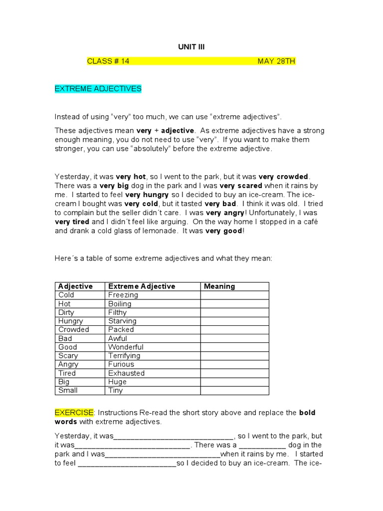 Class # 14 Extreme Adjectives | PDF