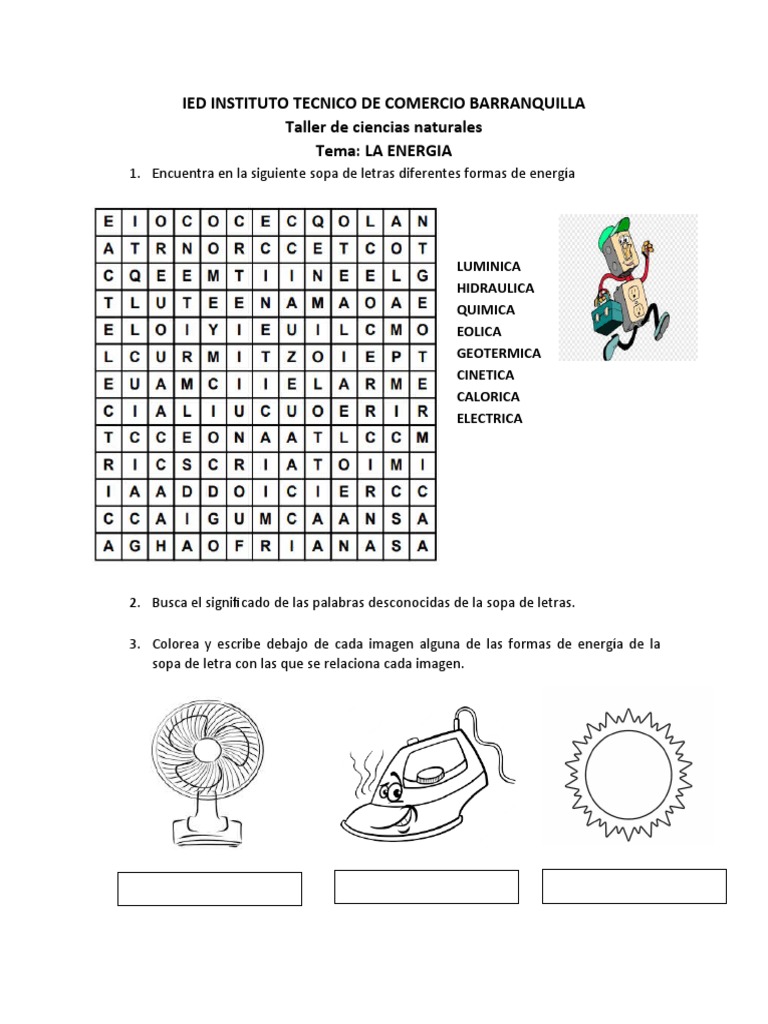 Sopa de Letras: Tipos de Energía | PDF