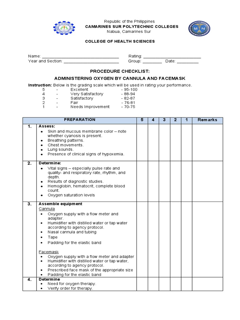 O2 Therapy Checklist | PDF | Clinical Medicine | Medical Specialties