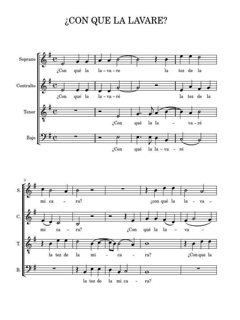 ¿CON QUE LA LAVARE? Score | PDF | Música vocal | Canto