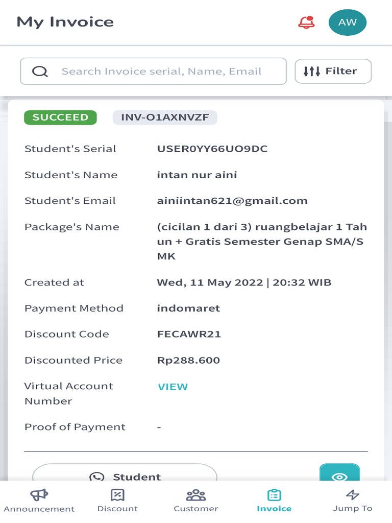 Invoice Details for Ruangguru CRM | PDF