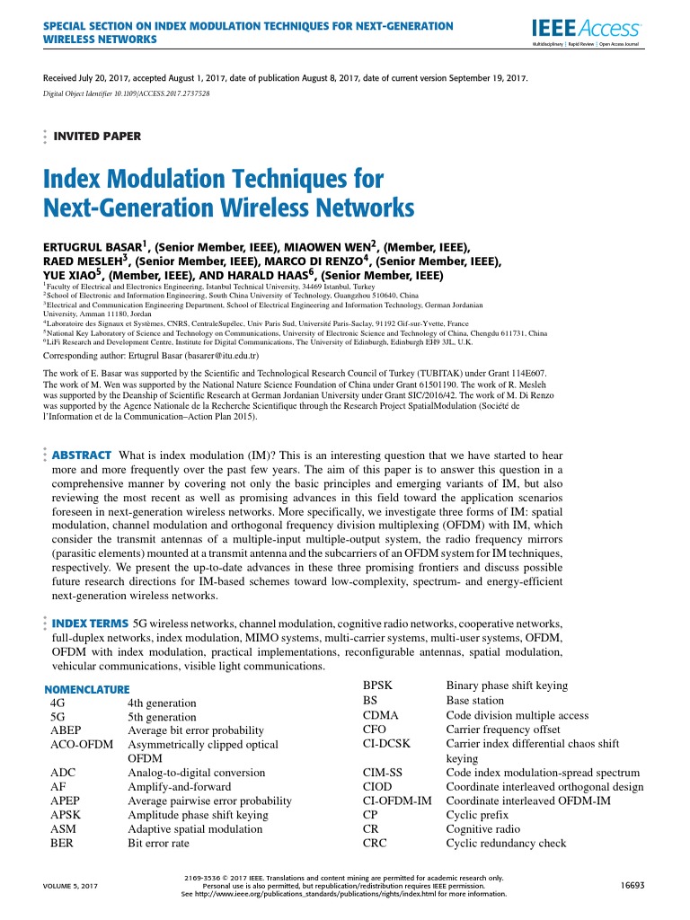 Index Modulation Techniques For Next Generation Wireless Networks Pdf Orthogonal Frequency