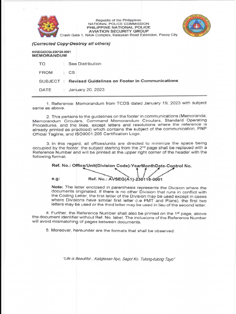 Revised Guidelines On Footer in Communications | PDF