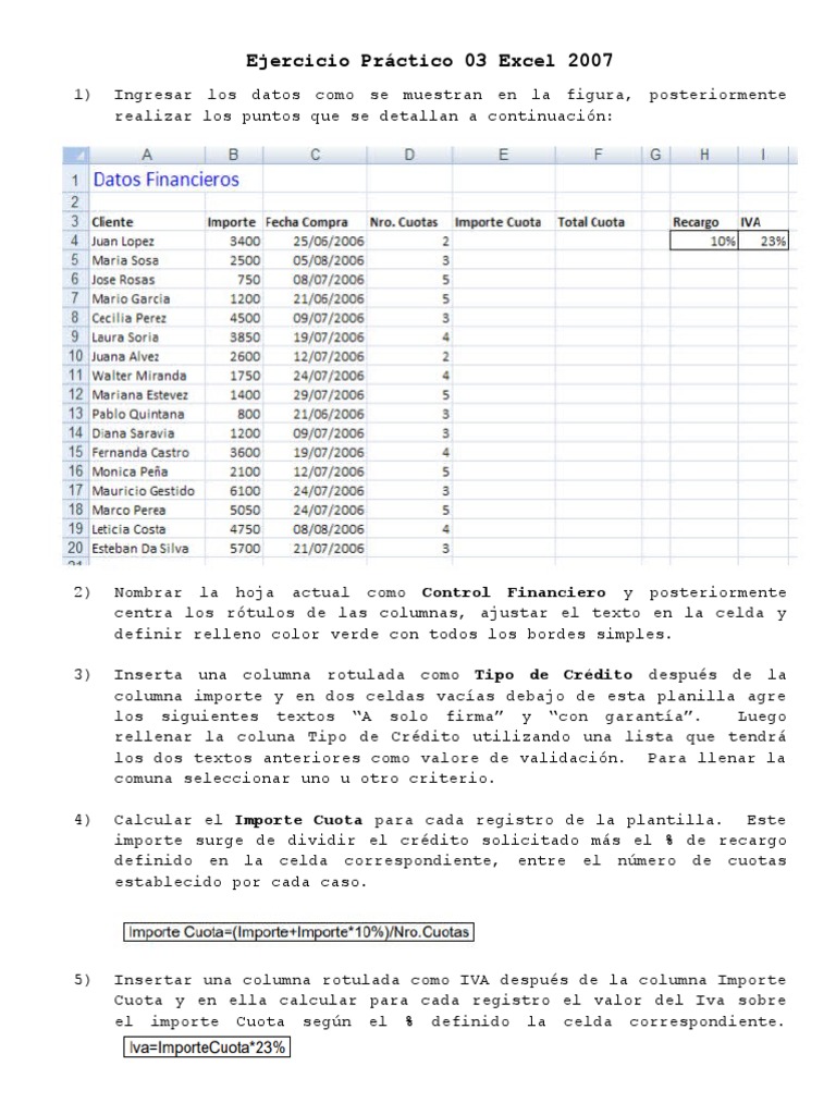 Ejercicio Práctico 03 Excel 2007 | PDF | Microsoft Excel | Economias