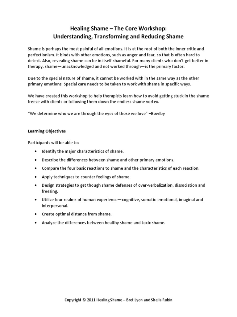 Agenda Healing+Shame+Core+Recorded+workshop Final | PDF | Shame | Emotions