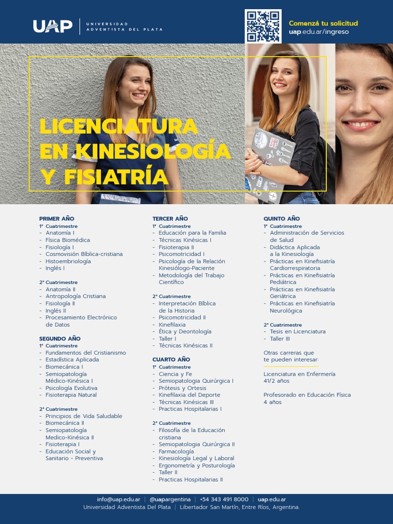 UAP Folleto Carreras A5 Licenciatura en Kinesiologia y Fisiatria W | PDF | Terapia física | Science