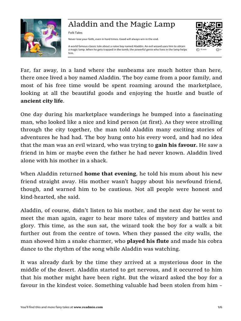 Aladdin and the Magic Lamp Summary | PDF