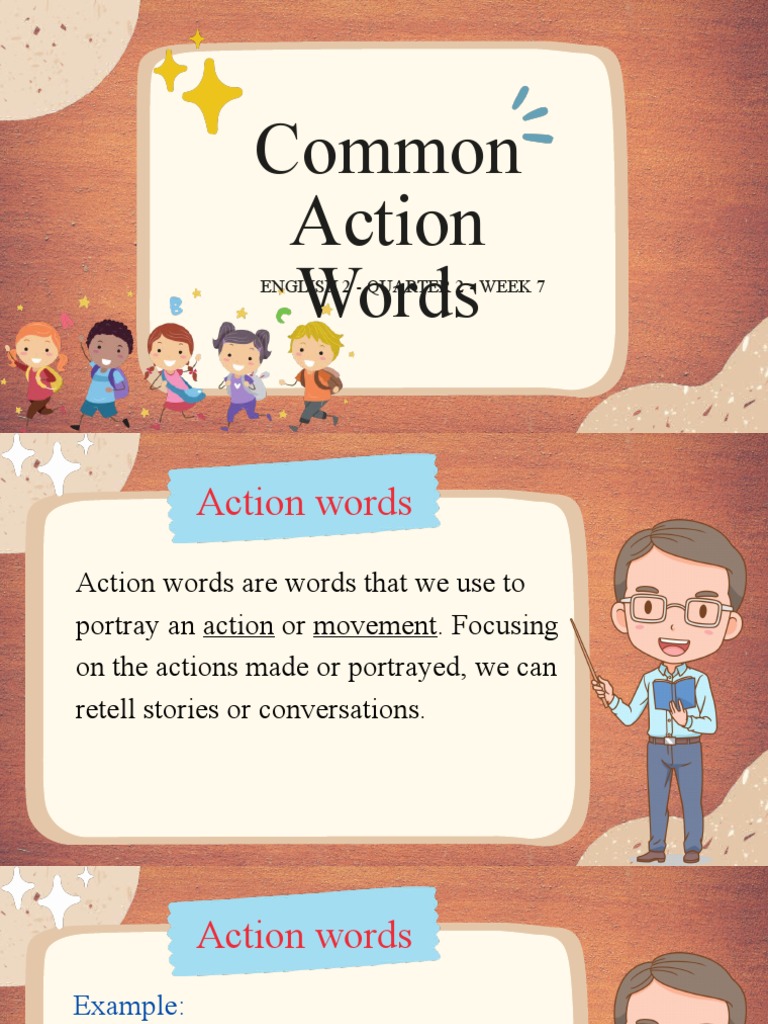 Grade 2 English: Action Words Week 7 | PDF | Language Mechanics | Grammar