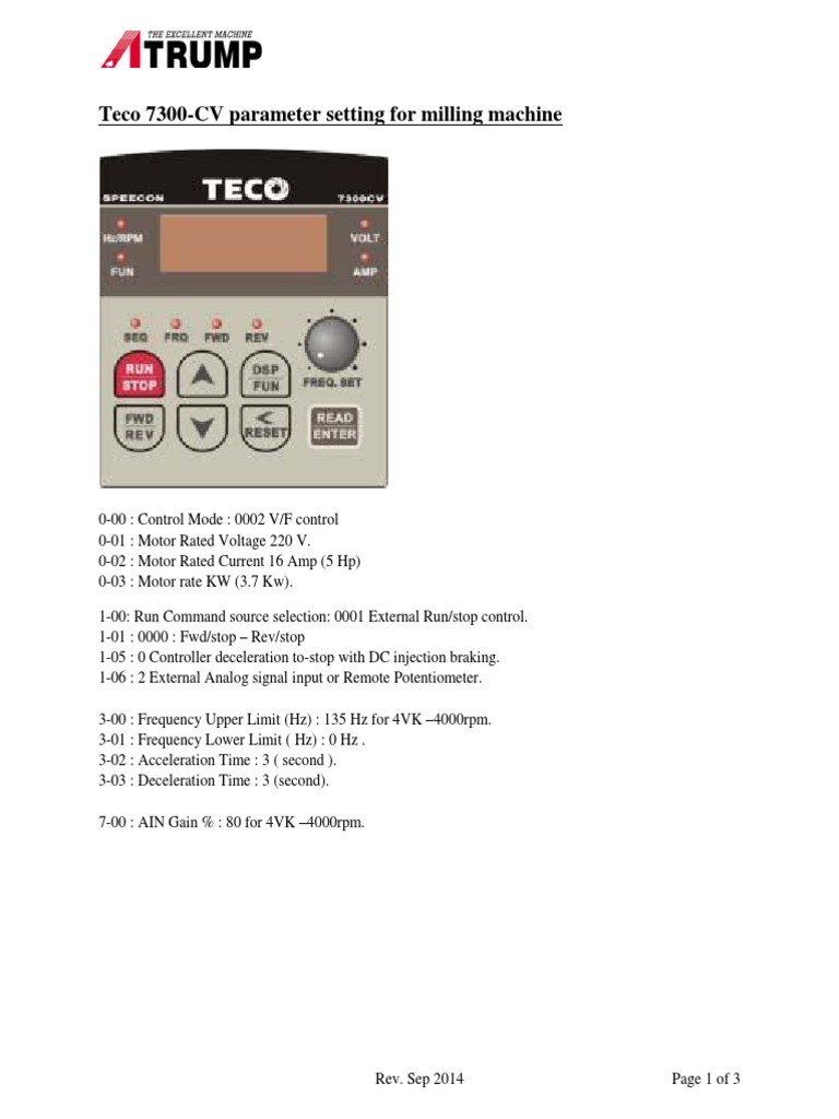 Teco 7300CV Wiring & Setting (Mill) | PDF
