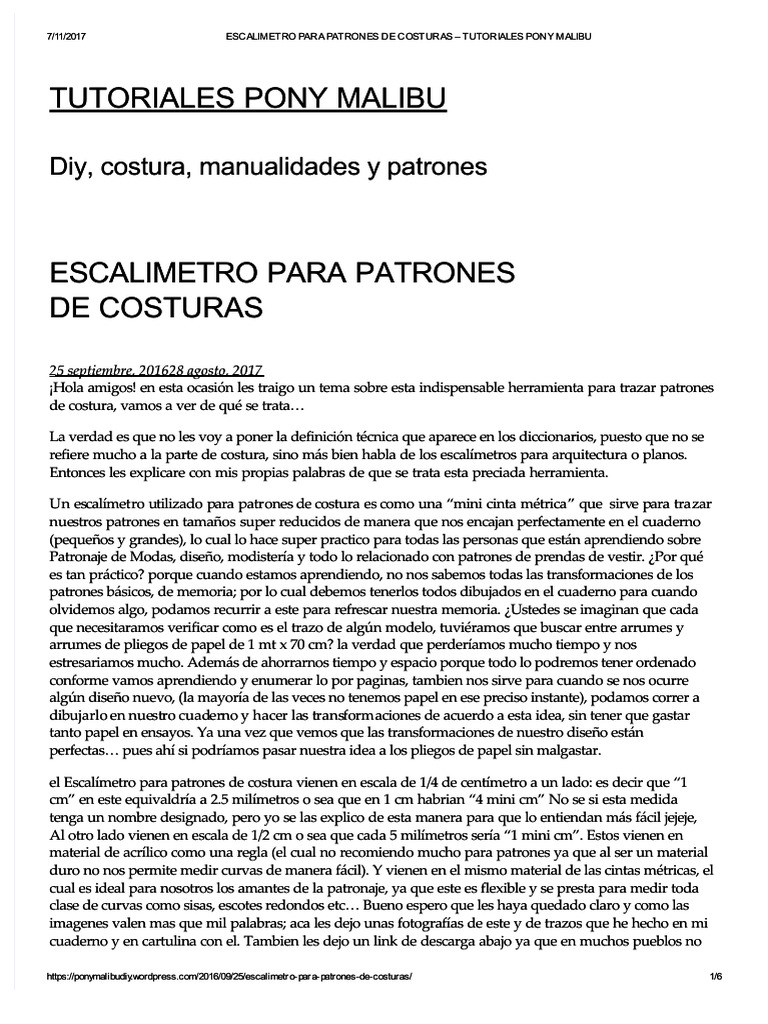 Escalimetro para Patrones de Costuras Tutoriales Pony Malibu - Compress | PDF