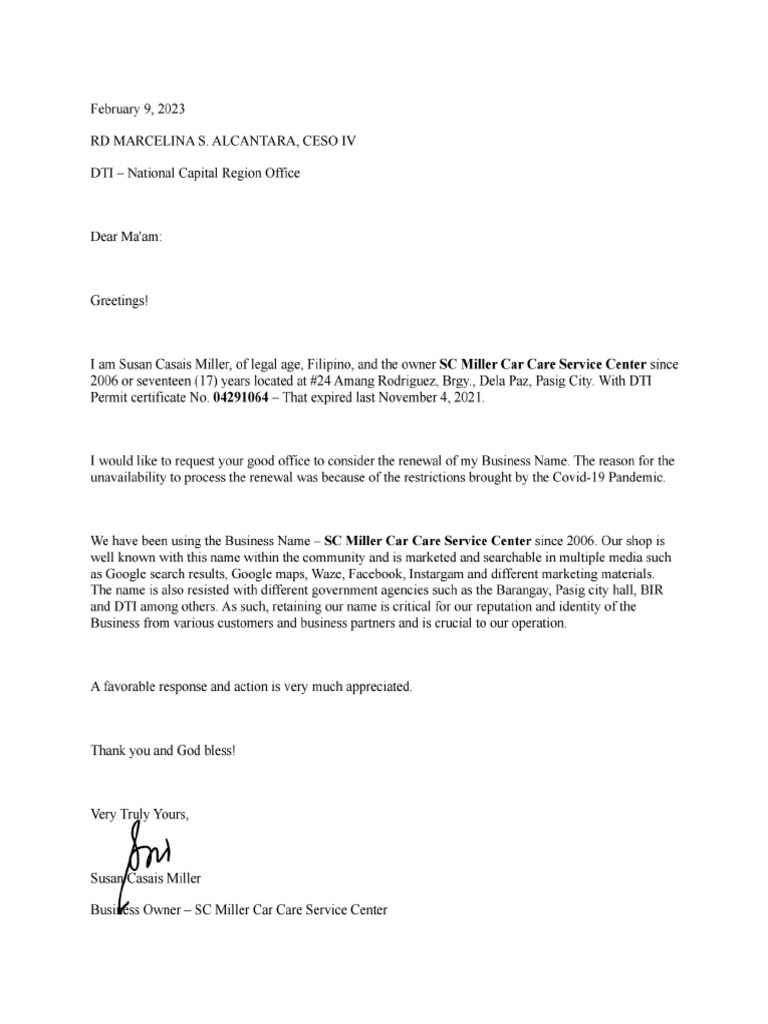 DTI Letter of Reconsideration | PDF