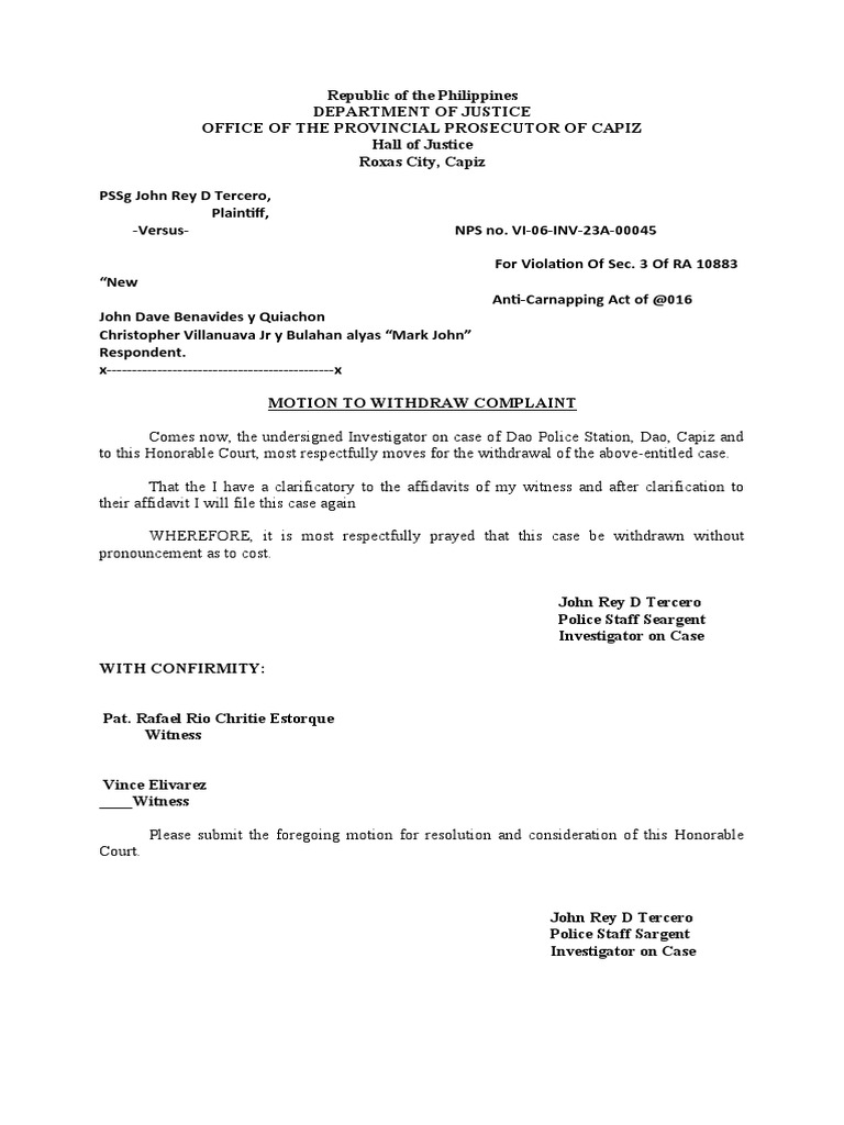 Motion and Affidavit to Withdraw Case | PDF | Affidavit | Common Law