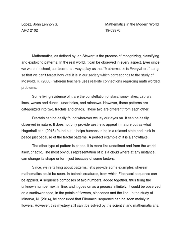 MMW Essay 1 | PDF | Pattern | Mathematics