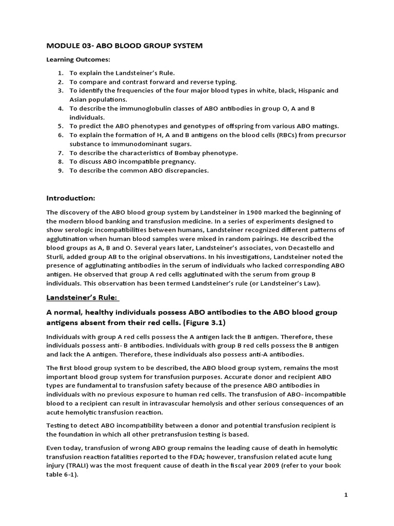 Module 03 Abo Blood Group System | PDF | Blood Type | Blood Transfusion